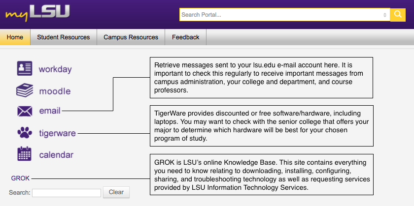 myLSU Portal: Overview of Applications (Students) - GROK Knowledge Base